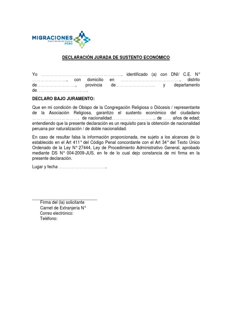 Declaracion Jurada de Sustento Economico PDF | PDF