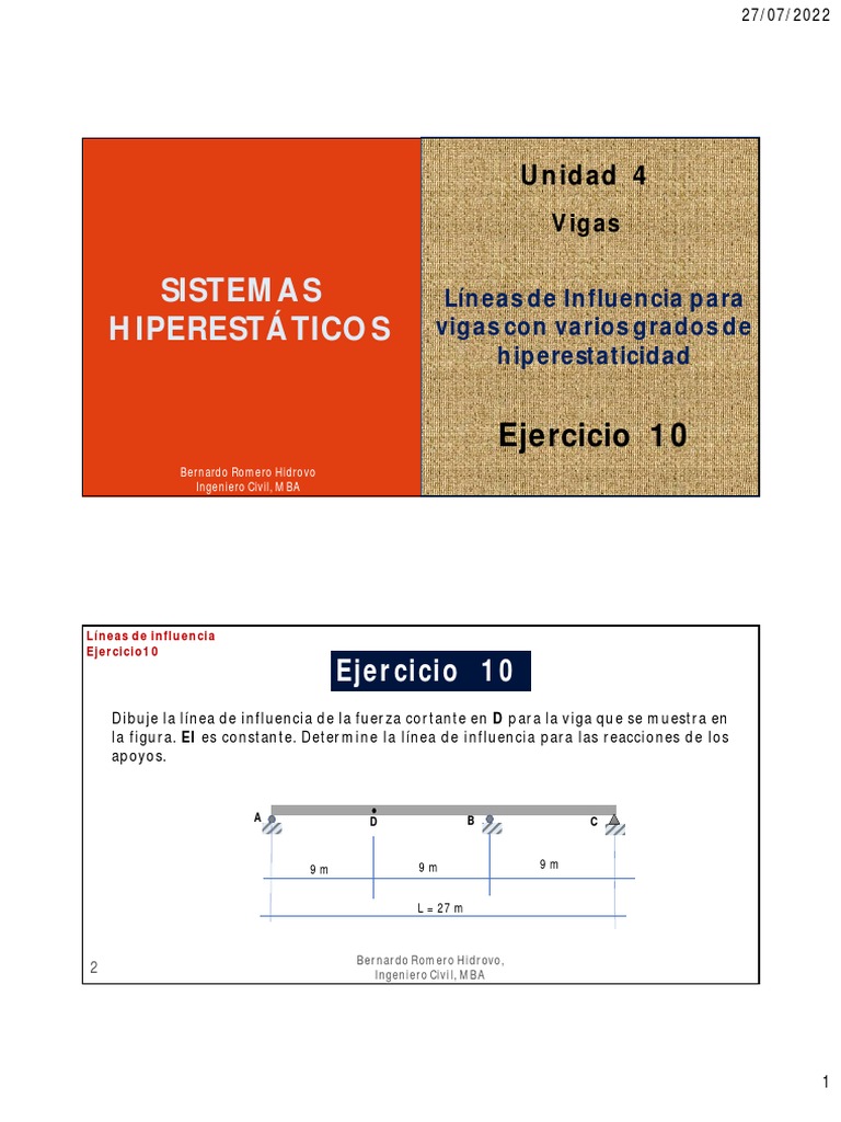 22 2022-07-25 SH U4 Ej 10 L de I Viga Hiperestática | PDF | Ingeniero civil | Ingeniería mecánica
