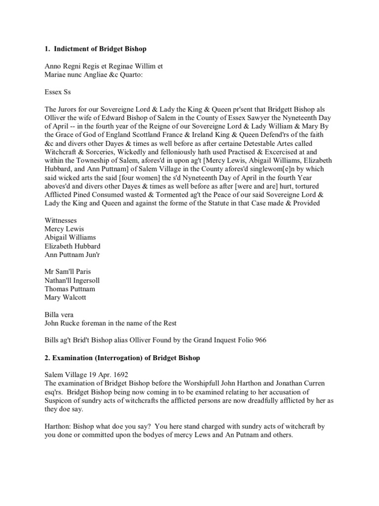 Bridget Bishop Trial & Testimony | PDF | Witchcraft | Trials