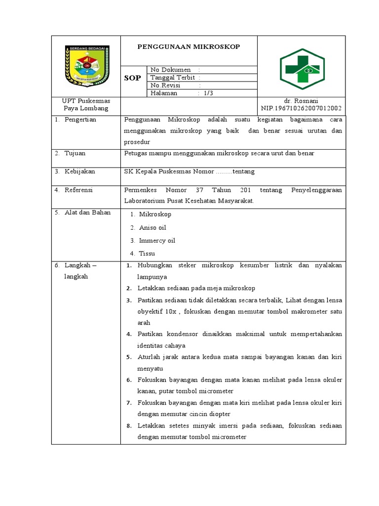 Sop Penggunaan Mikroskop | PDF