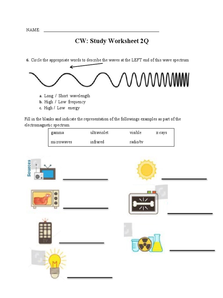 CW - Study Worksheet 4th Grade | PDF | Electromagnetic Spectrum ...
