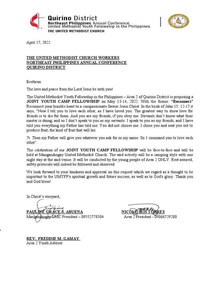 Joint Youth Camp Fellowship Letter (Draft) | PDF