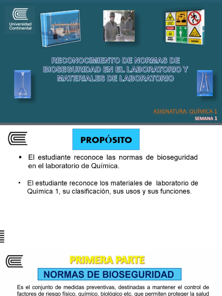 Semana 1 - Normas de Bioseguridad y Materiales de Laboratorio - Química 1 - 2022-10 | PDF