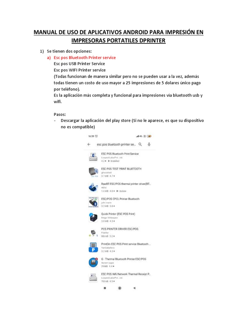 Guía para configurar e imprimir con aplicaciones Android en impresoras portátiles Dprinter | PDF ...