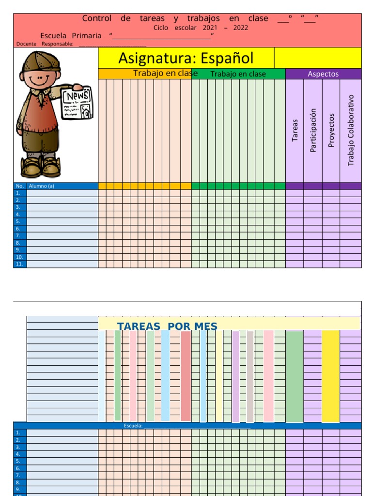 Control de Tareas y Actividades Escolares | PDF | Maestros