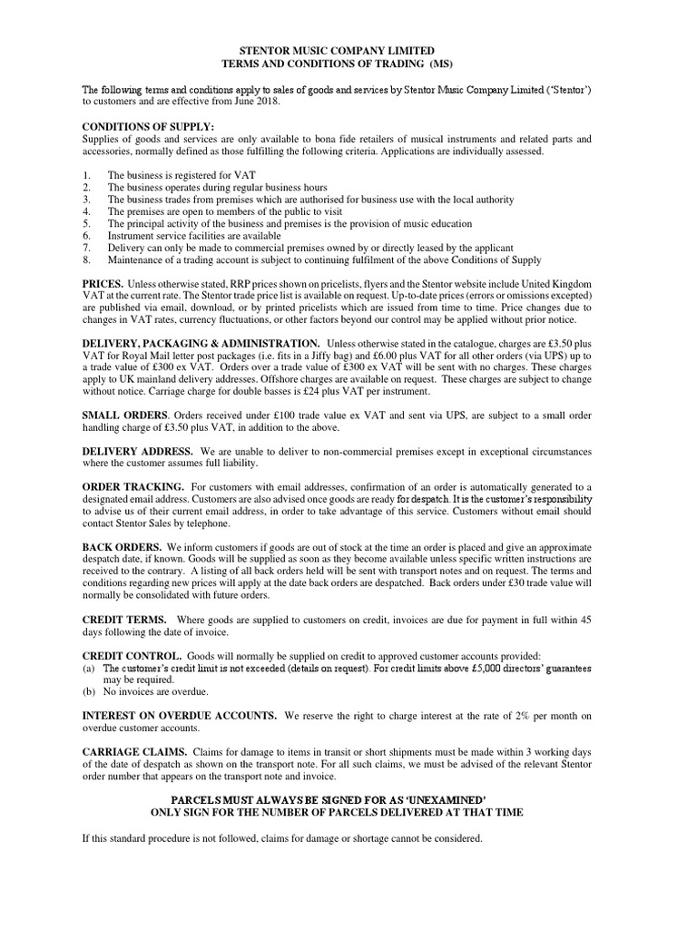 Stentor Terms and Conditions Music Hubs | PDF | Value Added Tax | Invoice