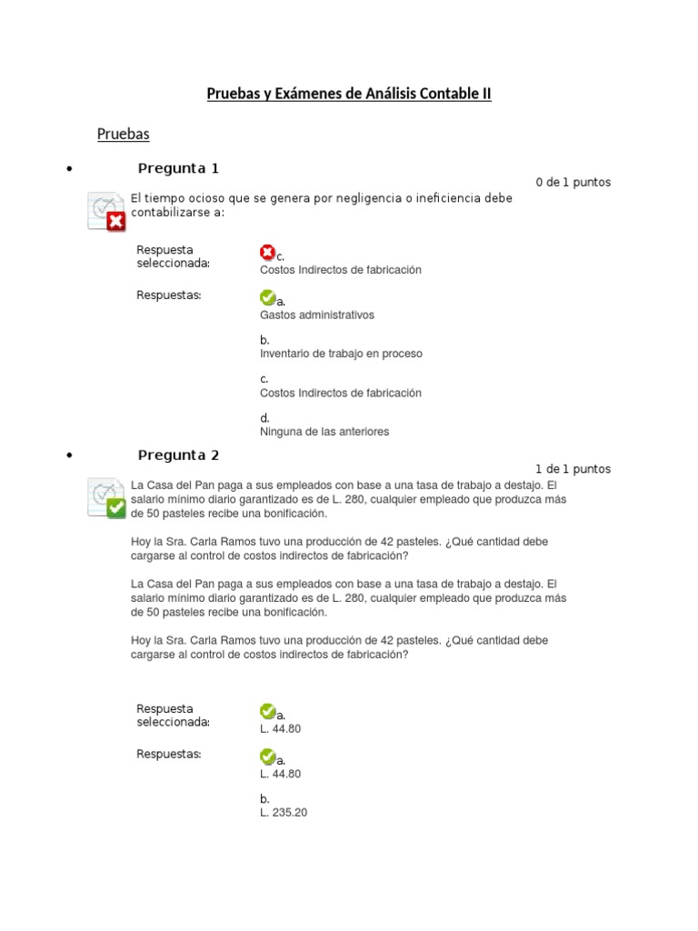 Pruebas y Exa Menes de Ana Lisis Contable II | PDF | Inventario | Pieza de trabajo