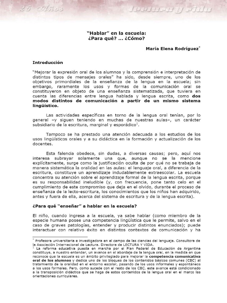 01 - Hablar en La Escuela para Que Como | PDF