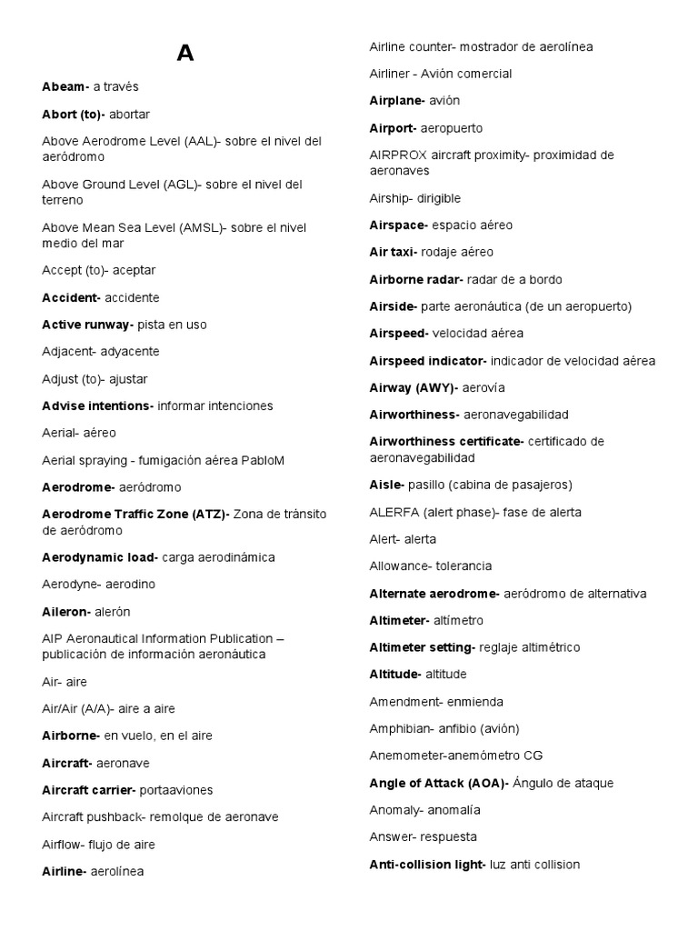 Aeronautical Glossary Terms | PDF | Aeropuerto | Avión