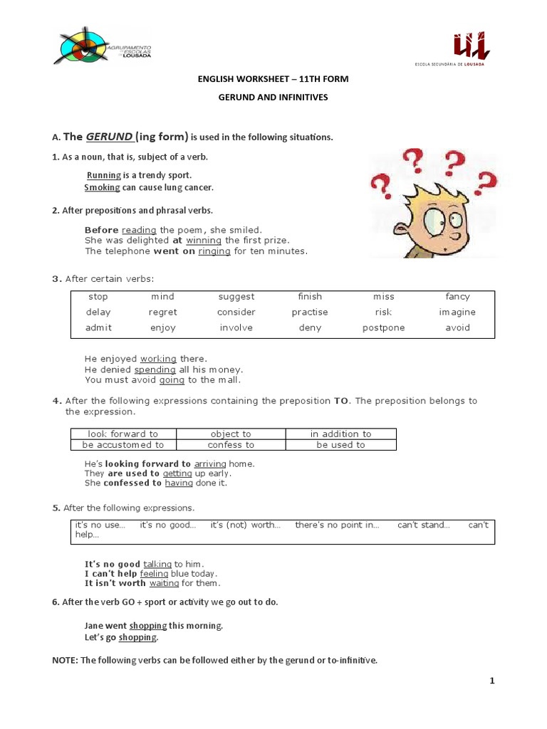Gerund and Infinitives Worksheet | PDF | Verb | Linguistic Morphology