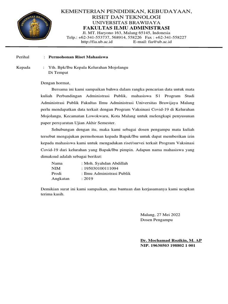 Moh. Syahdan Abdillah - 195030100111094 - Surat Pengantar | PDF