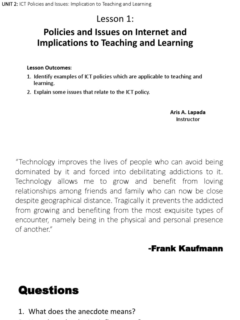 Lesson-1 - Policies-and-Issues | PDF | Educational Technology | Policy