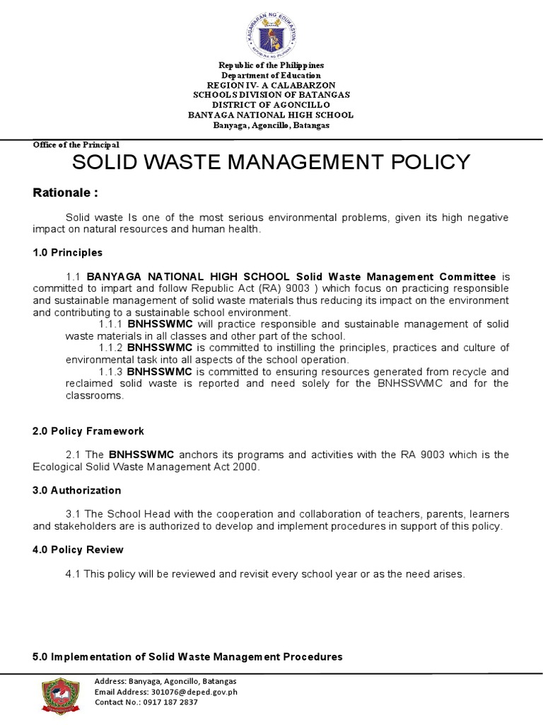 Policies and Sanction - Solid Waste Management | PDF | Waste Management ...