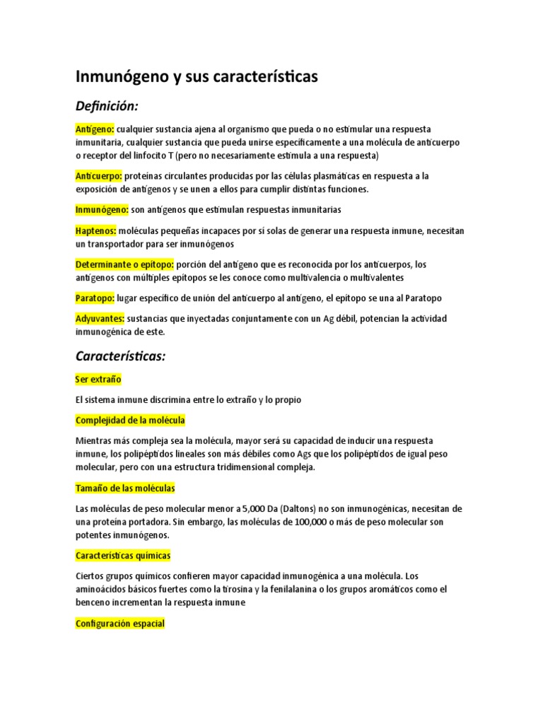 Inmunógeno y Sus Características | PDF | Antígeno | Sistema inmune