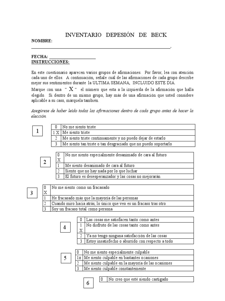Resultados del Inventario de Depresión de Beck: Sintomatología ...