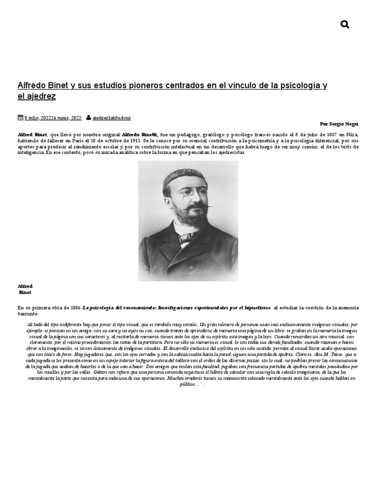 Alfredo Binet y Sus Estudios Pioneros Centrados en El Vínculo de La ...