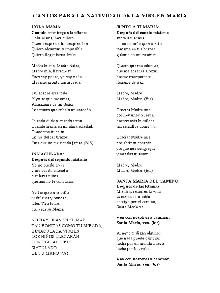 Cantos para La Natividad de La Santisima Virgen | PDF | María, madre de Jesús
