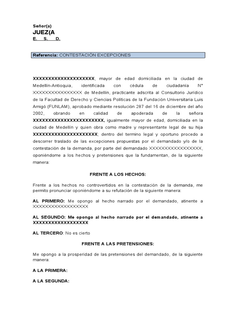 Modelo Contestacion Excepciones | PDF