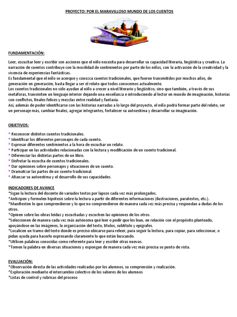 Proyecto Cuentos Tradicionales | PDF | Escritura | Cuentos