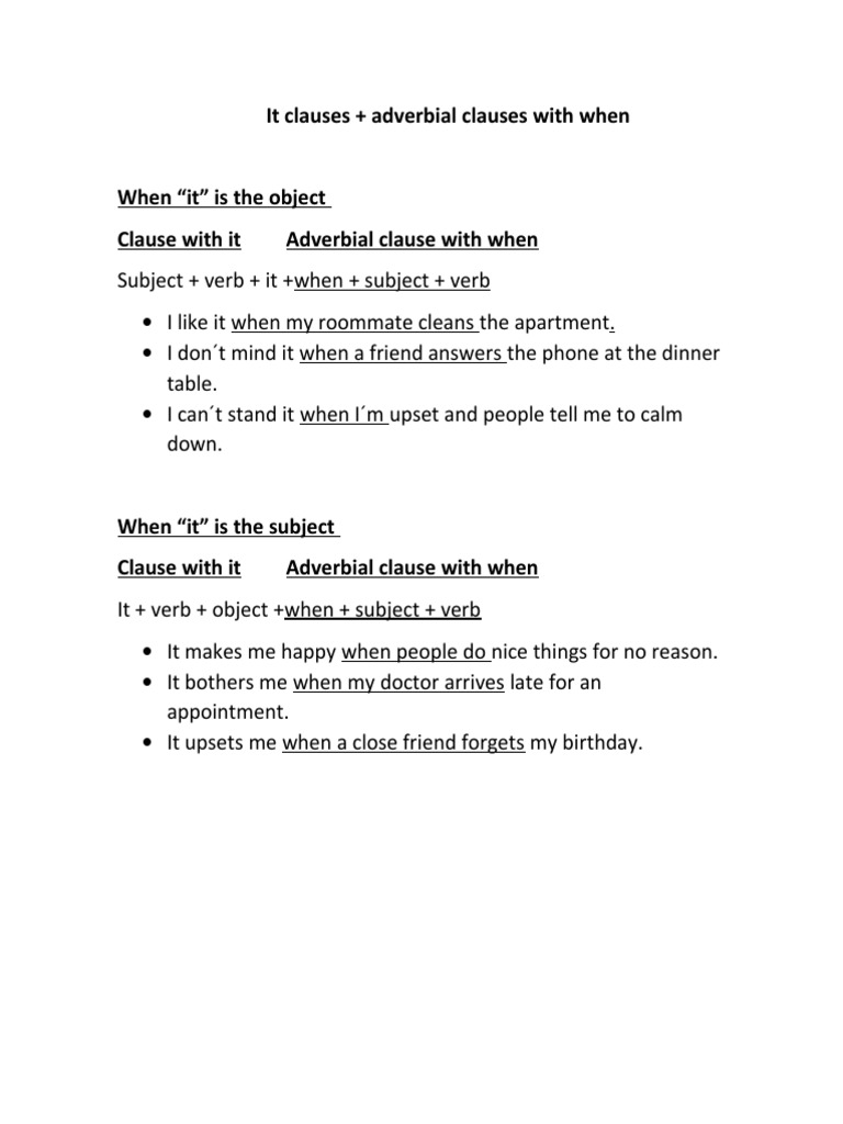 It Clauses + Adverbial Clauses With When | PDF
