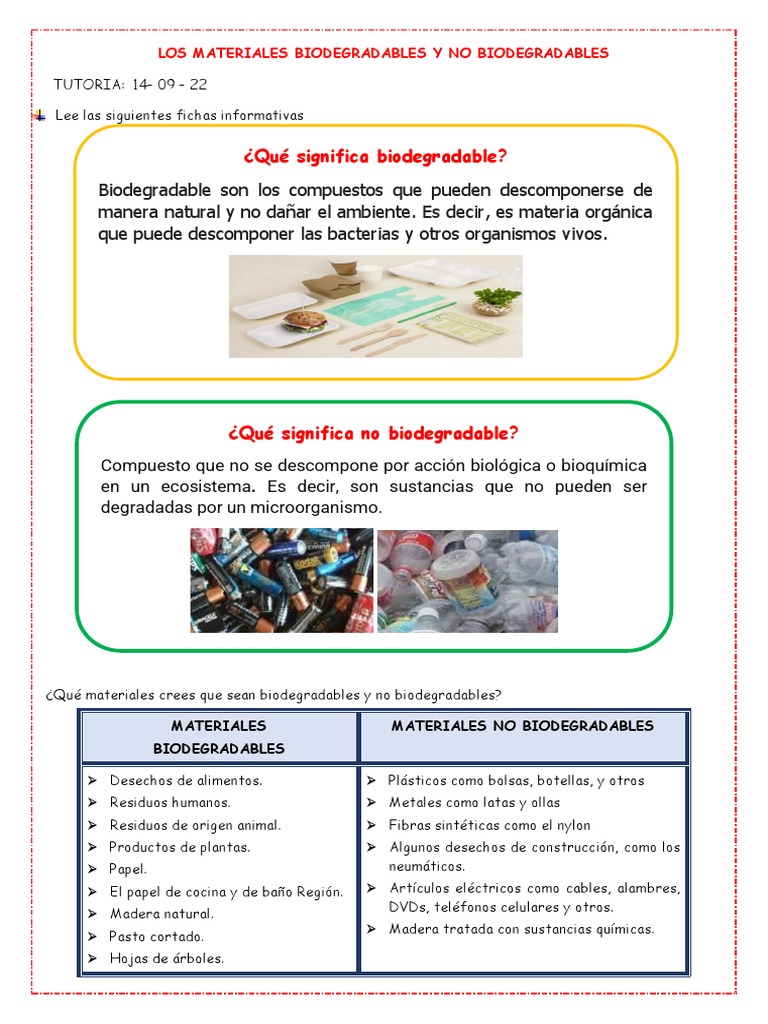Los Materiales Biodegradables y No Biodegradables | PDF | Residuos | El plastico