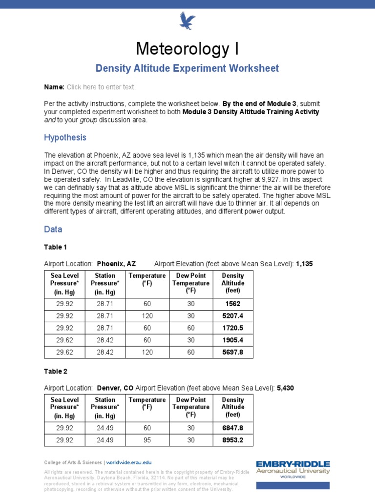 Module 3 Density Altitude Experiment | PDF | Altitude | Sea Level
