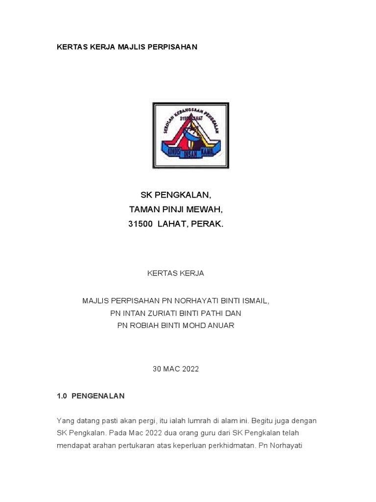 Kertas Kerja Majlis Perpisahan Mac | PDF