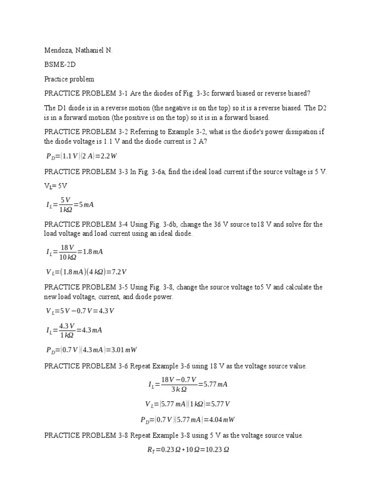 Practice Problem3 | PDF | Diode | Electrical Resistance And Conductance