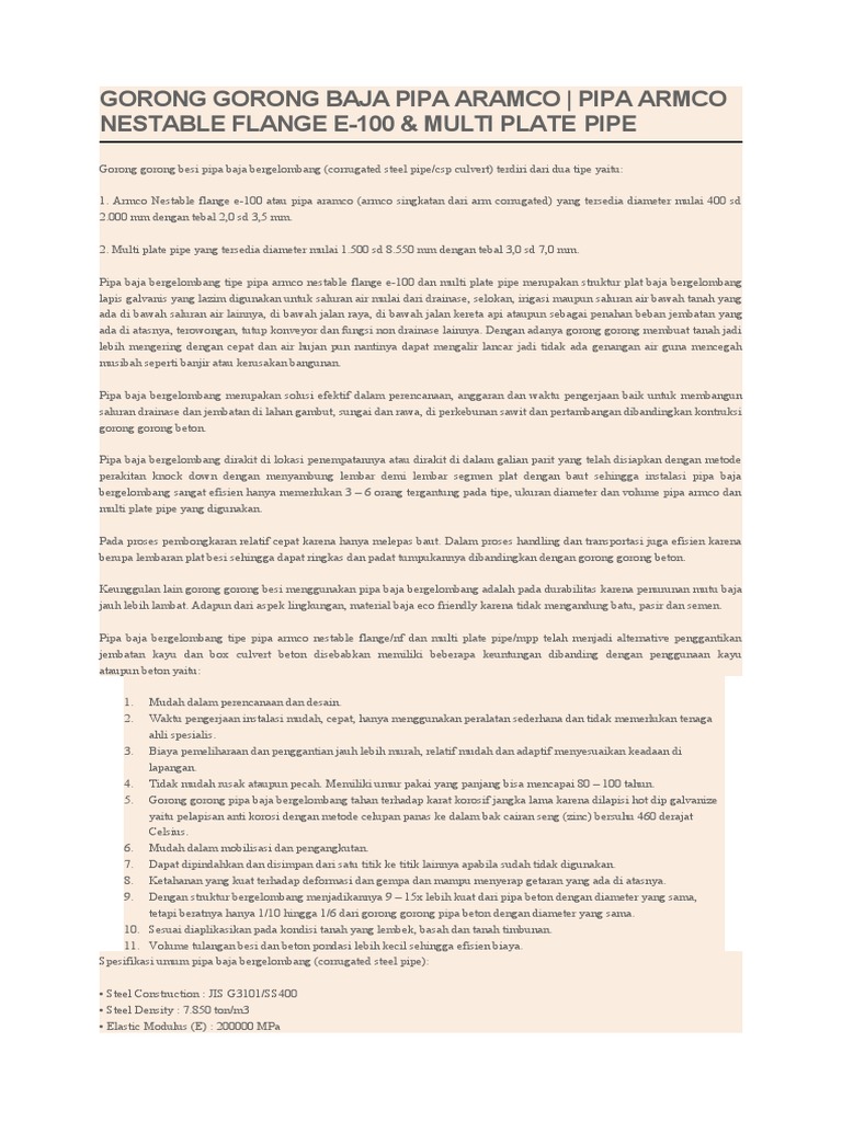 Gorong Gorong Baja Pipa Aramco | PDF