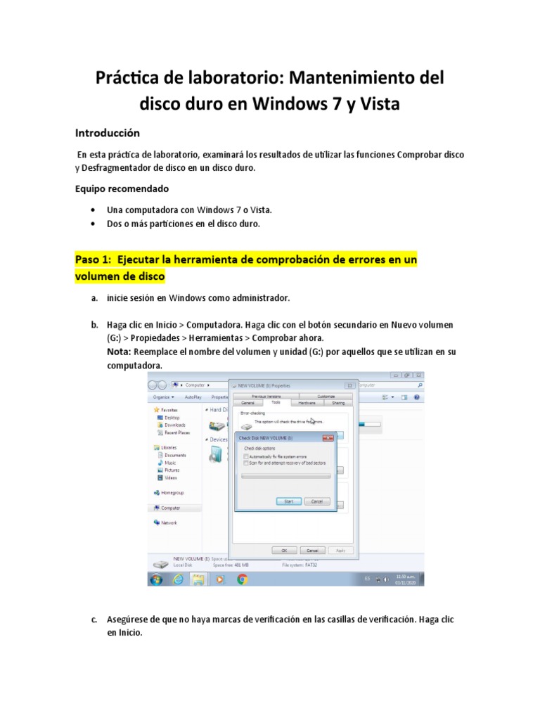 Práctica 6 - Mantenimiento Del Disco Duro en Windows 7 | PDF | Archivo de computadora | Ventana ...
