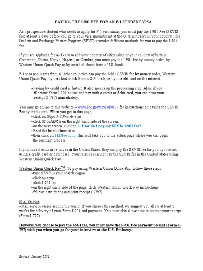 I-901 SEVIS Fee Instructions | PDF | Career & Growth | Finance & Money ...
