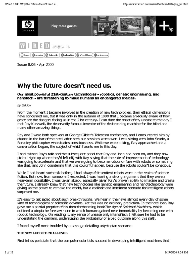 Why The Future Doesn - T Need Us - BILL JOY | PDF | Emerging ...