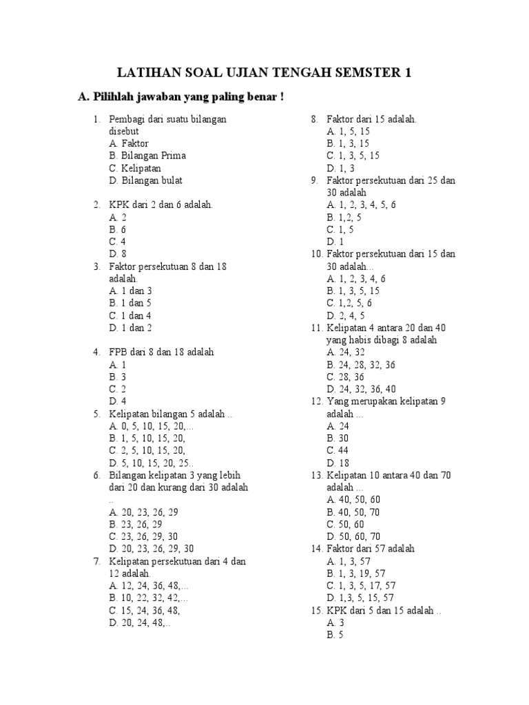 LATIHAN SOAL Matem KV | PDF