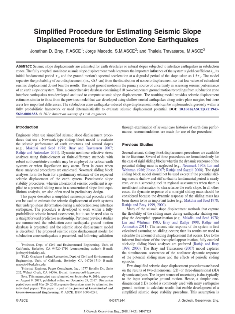 06 Simplified Procedure For Estimating Seismic Slope Displacements For Subduction Zone ...