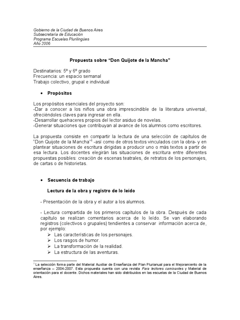 El Quijote - Secuencia de Lectura y Escritura | PDF | Don Quijote | Cómics