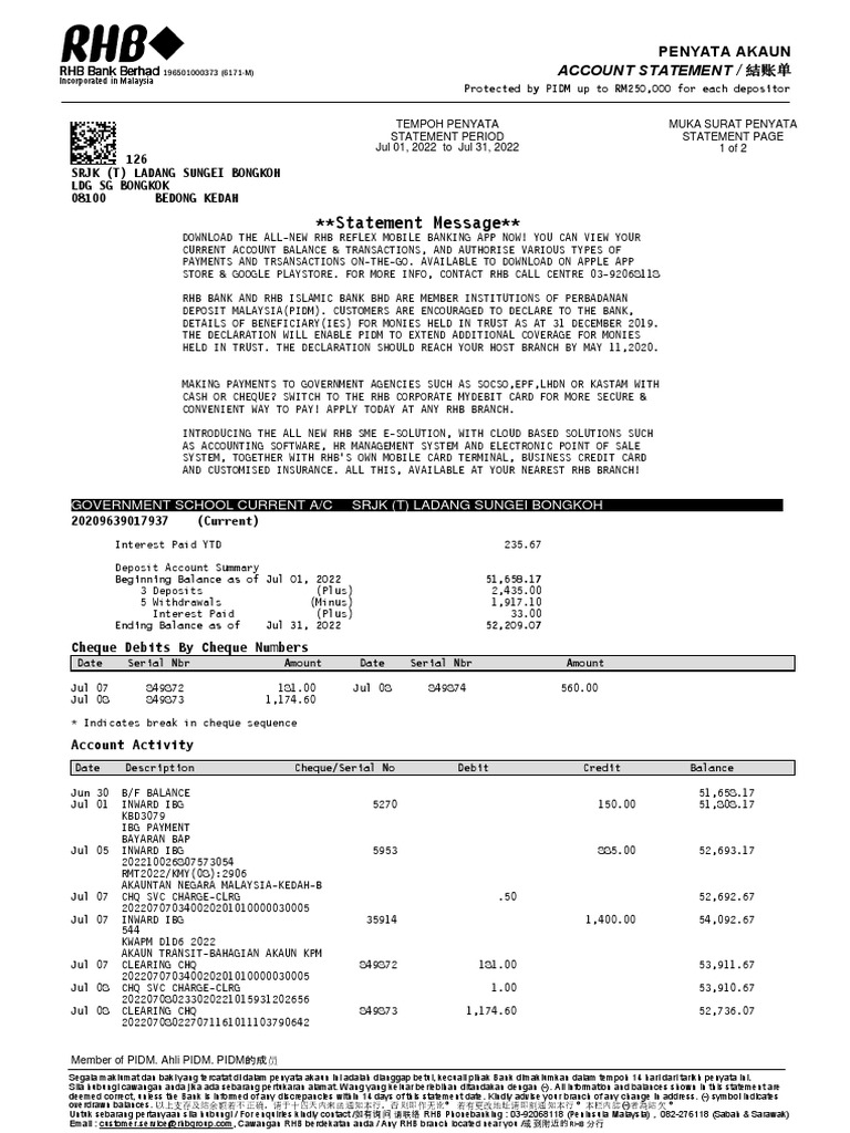 RHB KWK 0722 | PDF | Banks | Cheque