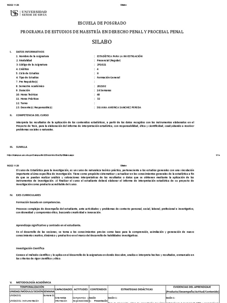 Sílabo Estadística para La Investigación MDPPP | PDF | Estadísticas ...