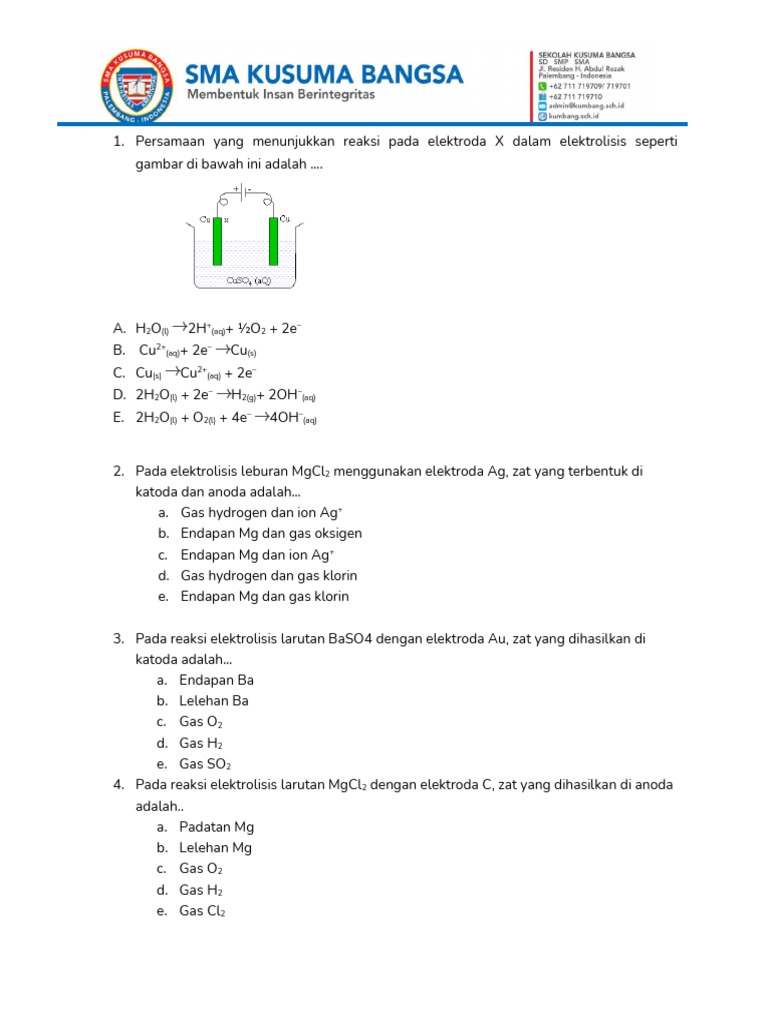 Contoh Soal Elektrolisis Kelas 12 | PDF