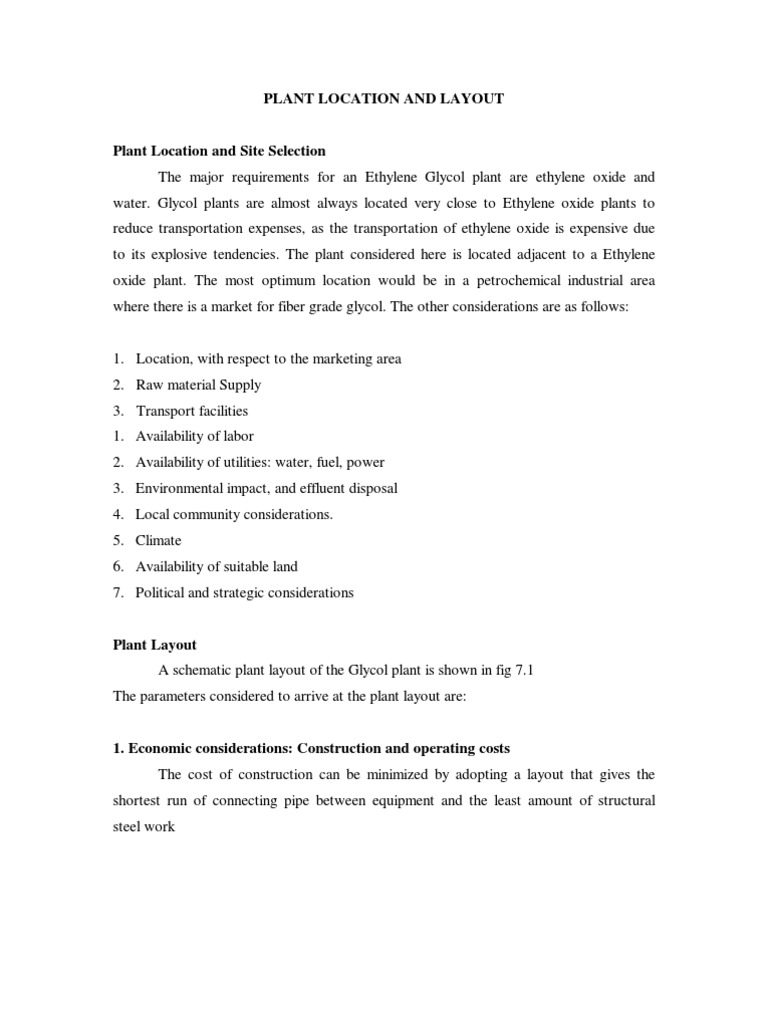 Ethylene Glycol Plant Location & Layout | PDF | Industries | Energy And ...