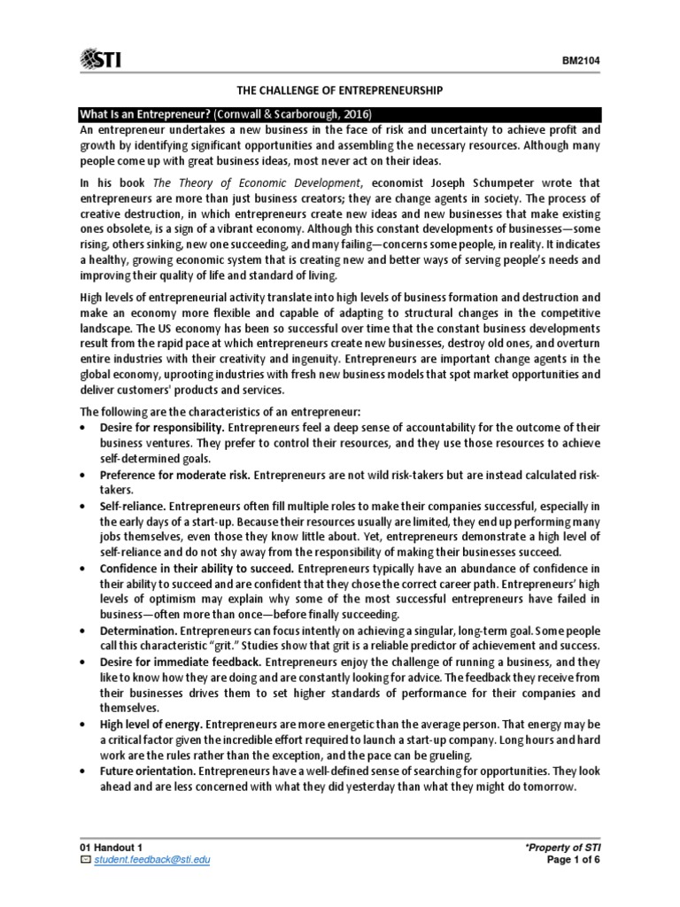 01 - Handout - 1 (16) ENTREP | PDF | Entrepreneurship | Business