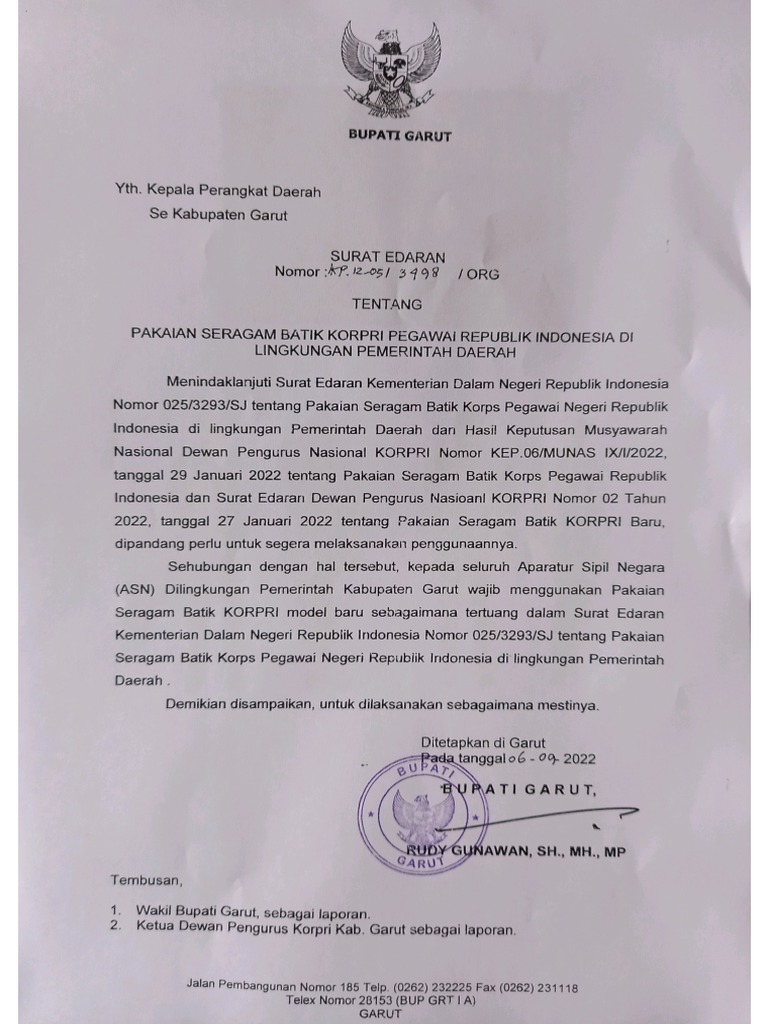 Surat Edaran Seragam Batik Korpri | PDF Surat Edaran Seragam Batik Korpri | PDF