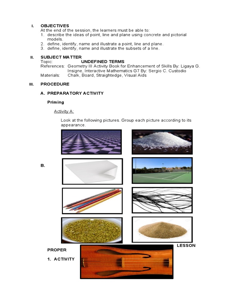 Lesson Plan Undefined Terms | PDF | Plane (Geometry) | Geometry