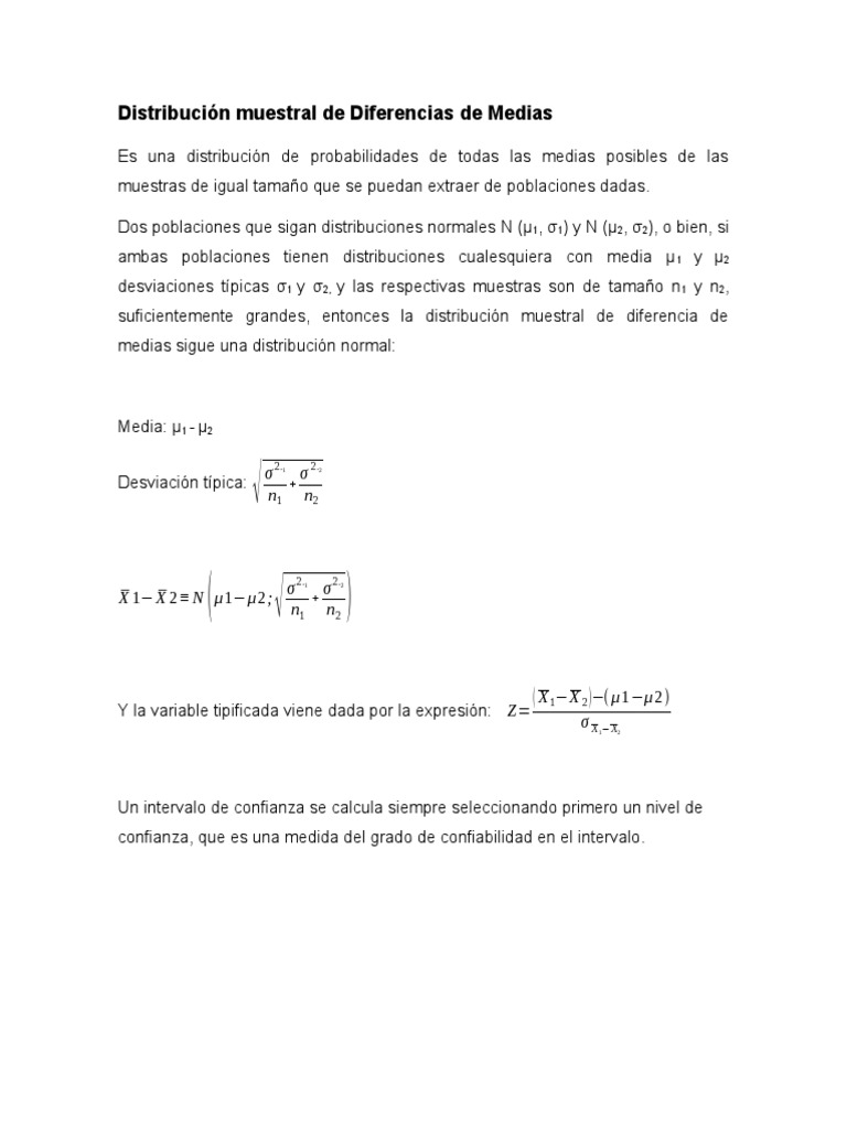 Distribución Muestral de Diferencias de Medias | PDF | Distribución normal | Desviación Estándar