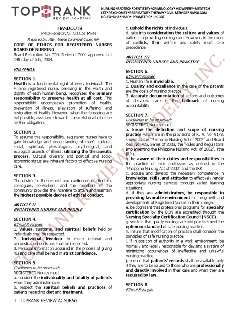 CODE OF ETHICS FOR RNs | PDF | Nursing | Profession