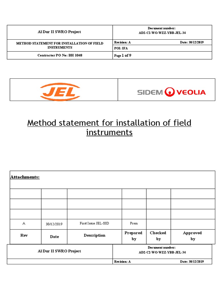 MS For Instrument Installation | PDF | Safety | Specification ...