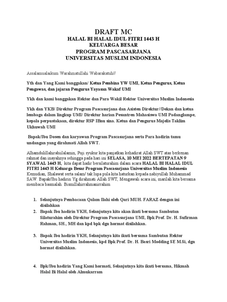 Draft MC Halal Bi Halal | PDF | Agama & Spiritualitas