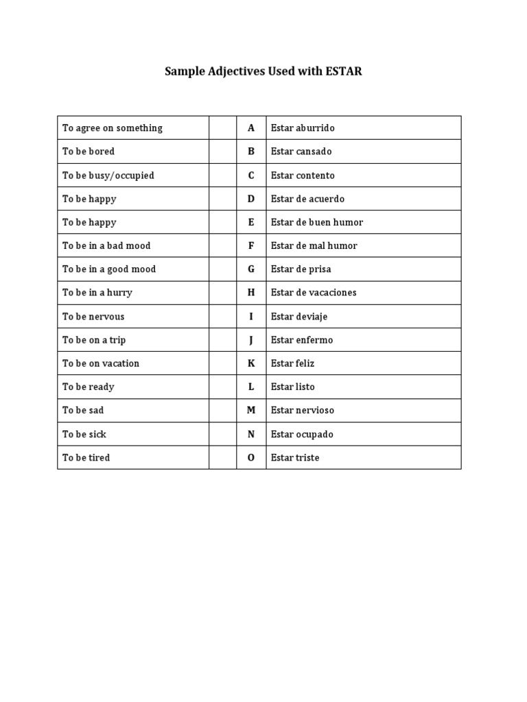 Spanish Adjectives with ESTAR | PDF