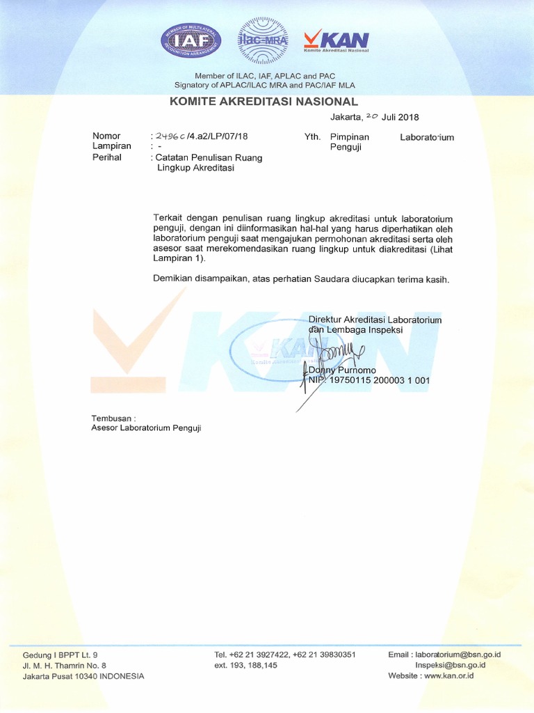 Catatan Penulisan Ruang Lingkup Akreditasi - Lab | PDF