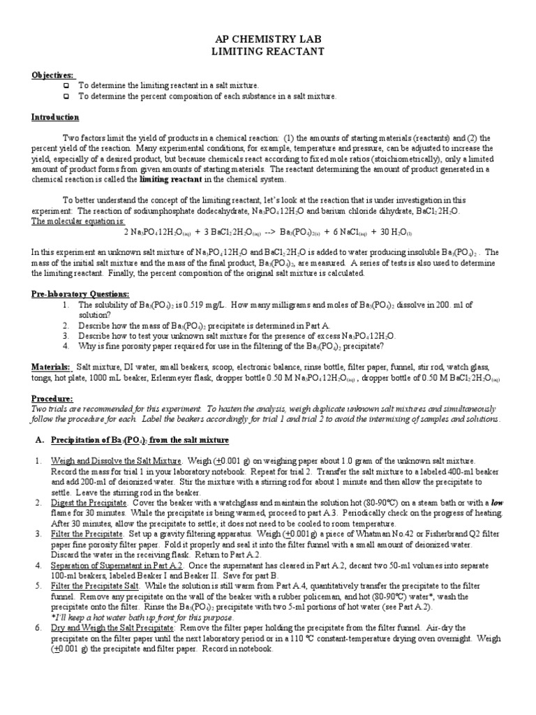 3 Limiting Reagent Lab | PDF | Physical Chemistry | Chemical Substances