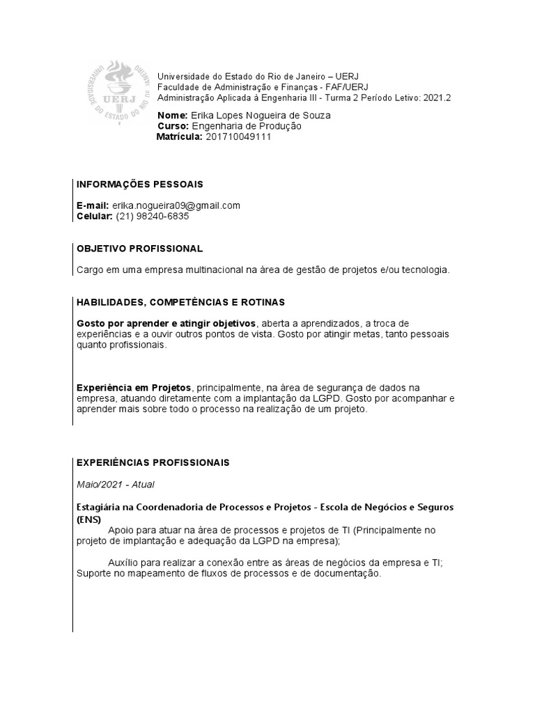 (ADM) Trabalho 1 | PDF | Pós-graduação | Engenharia